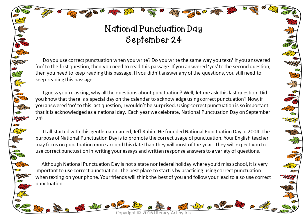 Punctuation Day Flip Book 1 – Literacy Art by Iris