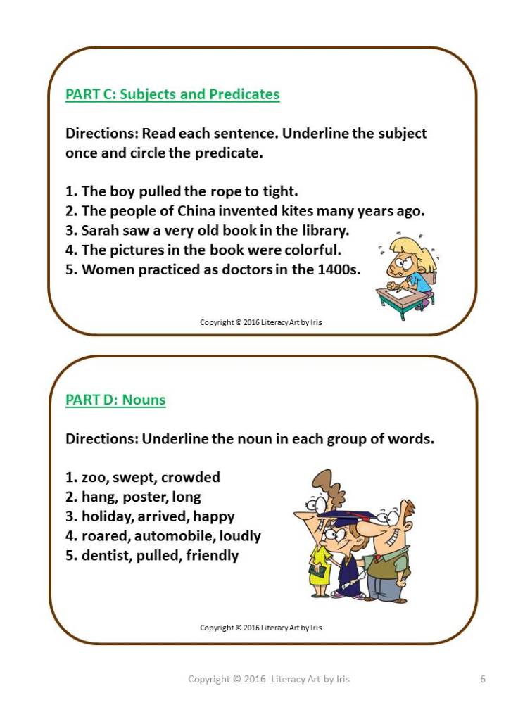 Parts of Speech & Punctuation Diagnostic – Literacy Art by Iris